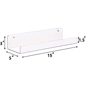 Sooyee 6 Pack 15 Inch Acrylic Storage Wall Shelf 1.73" Wide & 5" Wide