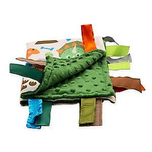 Baby Sensory, Security & Teething Closed Ribbon Tag Lovey Blanket with Minky Dot Fabric: 14X18 (Dinosaurs)