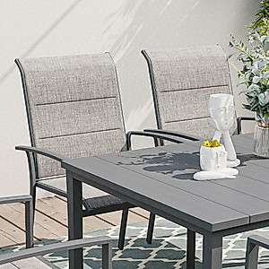 VICLLAX Patio Stackable Dining Chairs Set for 2, Outdoor Padded Metal Dining Chairs Lawn Chairs for Garden Yard Deck, Support 300 lbs, Dark Grey Frame & Grey Tone Fabric