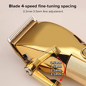 BR Barbers Hair Clippers Gold for Men Full Metal Cordless Close Cutting T-Blade Trimmer with LED Display Professional Barbershop Barber Clipper Set Shaver Trimmer Razor Kit