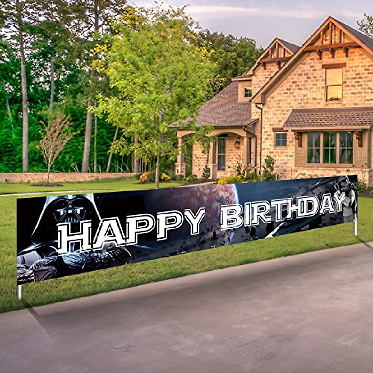 Star Wars Theme Happy Birthday Banner 118in x 20In Indoor Outdoor Decor Outer Space Galaxy Wars Backdrops for Kids Birthday Party Backdrop Prince Kids Decoration Supplies