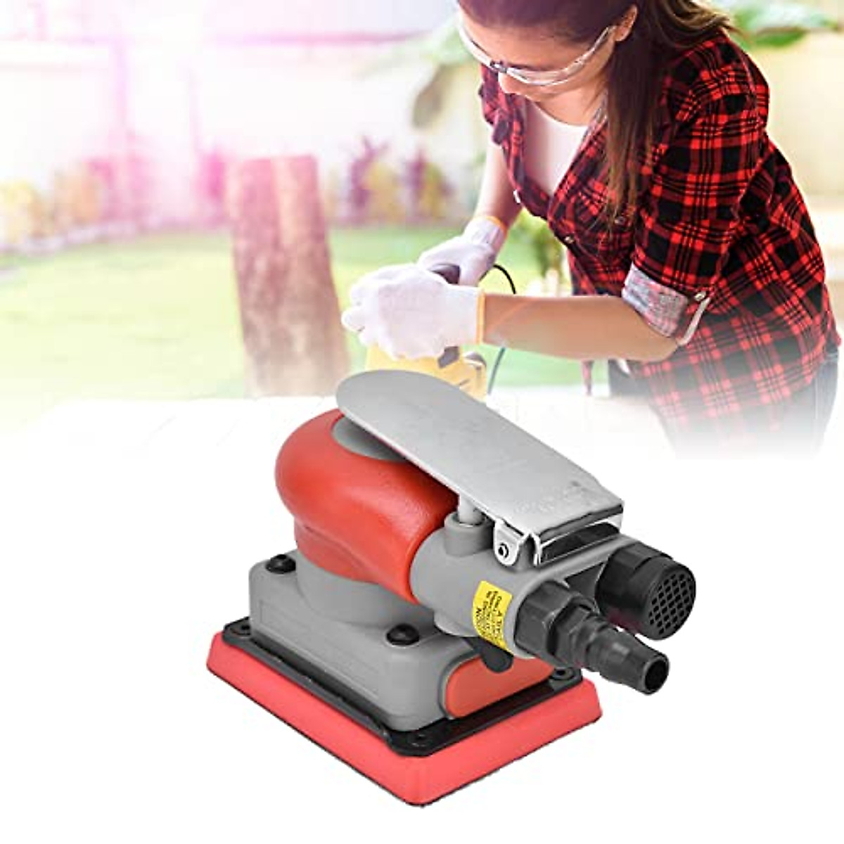 Air Orbital Sander, Air Square Orbit Finishing Sander, Professional Orbit Pneumatic sheet Sander Alloy Steel Air Palm Sanding Sandpaper Machine for Deep Corner, 10000rpm 75x100mm/3x4in
