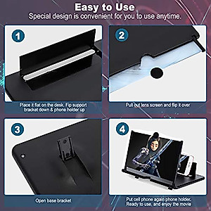 12'' 3D Phone Screen Magnifier – HD Magnifier Projector Screen Enlarger for Videos, Movies, Games – Foldable Phone Stand with Screen Amplifier – Supports All Smartphones (Black)
