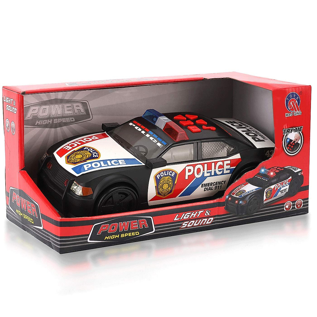 Liberty Imports Motorized Police Cruiser Kids Toy Cop Car Electric Model Rush & Rescue Vehicle 1/16 Scale with Button Activated Forward Reverse Motion, Siren Sounds and Flashing Lights
