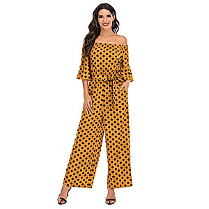 Love Welove Fashion Jumpsuits for Women, Floral Off Shoulder Ruffled Short Sleeve High Waist Wide Leg Pants Romper Dressy
