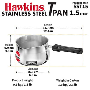 HAWKINS SST15 HAWKINS-SST15 Stainless Steel TPan, 1.5 litres, Silver, 1.5 litres