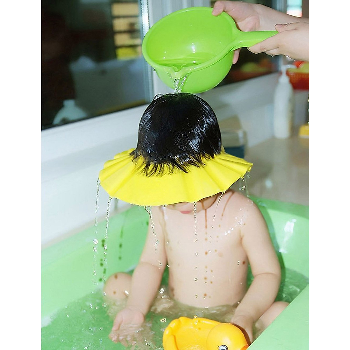Elandy 3pcs Soft Adjustable Shampoo Bath Bathing Shower Cap Hat Wash Hair Sheet Hat for Baby Kids Children Color Random