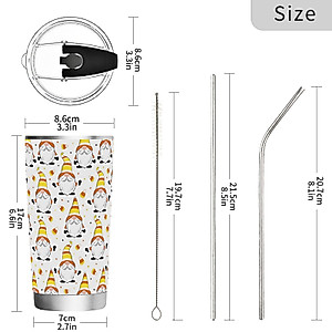 Jihqo Striped Gnome Halloween Tumbler with Lid and Straw, Insulated Stainless Steel Tumbler Cup, Double Walled Travel Coffee Mug Thermal Vacuum Cups for Hot & Cold Drinks 20oz