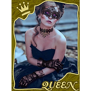 Boao Masquerade Costume Set for Women, Lace Masquerade Mask Gloves Black Gothic Choker Necklace Cosplay Accessories (Elegant Style)