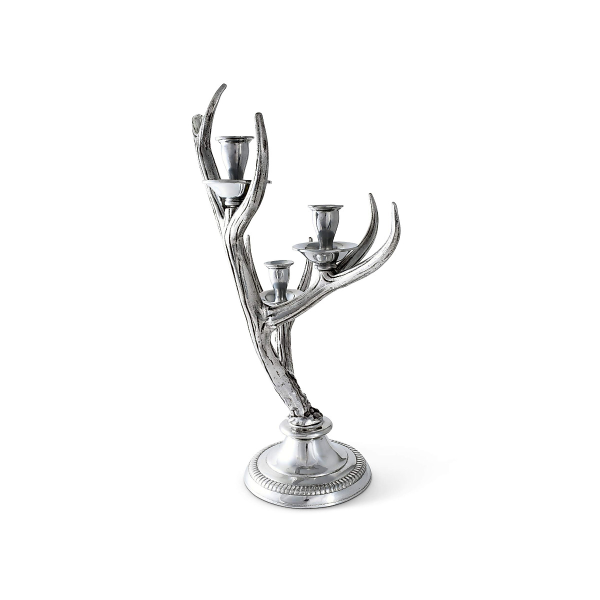 Arthur Court Designs Aluminum Metal Antler Candlestick / 3 Taper Candle Holder 13 inch Wide 17.5 inch Tall