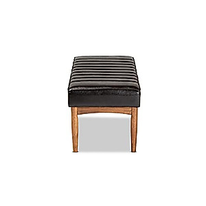 Baxton Studio Daymond Mid-Century Modern Dark Brown Faux Leather Upholstered and Walnut Brown Finished Wood Dining Bench