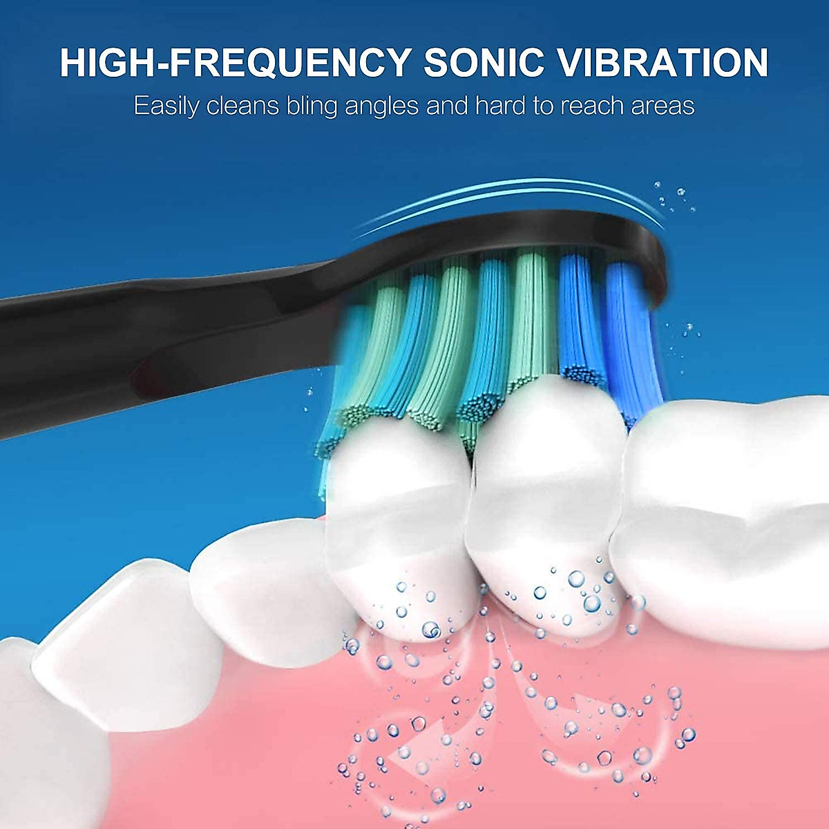 5pc Toothbrush Heads Compatible with Fairywill D7/D8/FW507/508, 551/917/959/D1/D3 (Black)