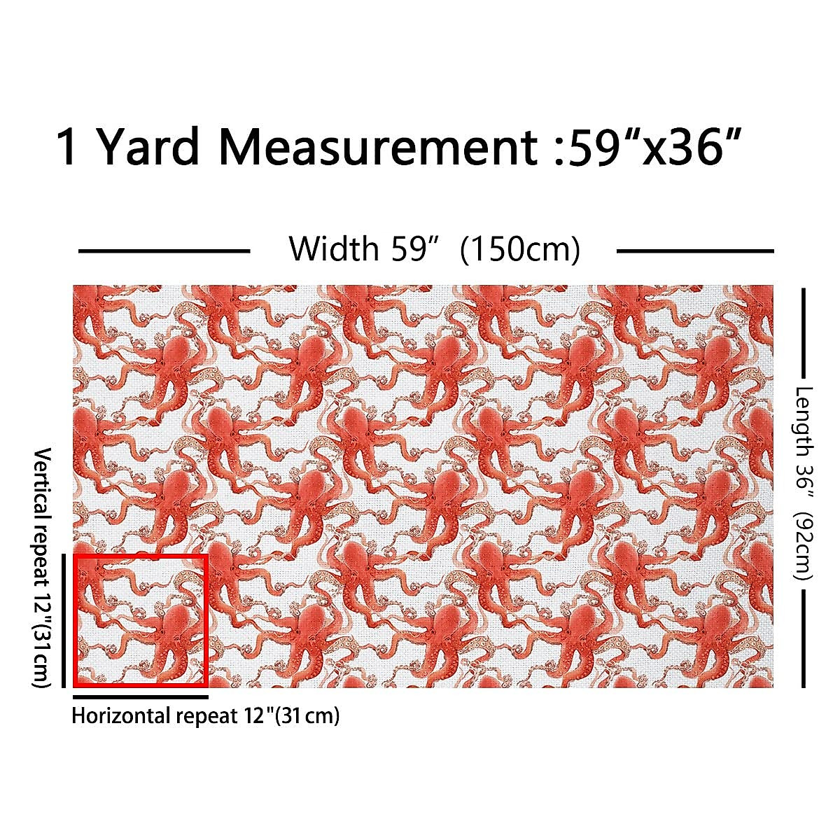 Octopus Decorative Fabric by The Yard Red Orange Marine Life Indoor Outdoor Upholstery Fabric Wild Ocean Animal Fabric for Quilting Sewing Arts DIY Craft,1 Yard