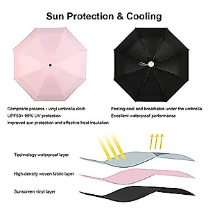 TIME LOVER Compact Travel Sun & Rain Umbrella Windproof Portable Mini Folding Umbrella for Girls Women (Pink)