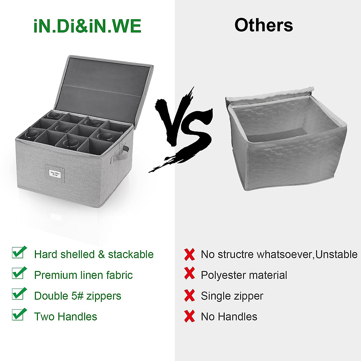 IN.DI&IN.WE Wine Glass Storage Container Stemware,China Storage Containers Set Chest,Wine Glasses containers Case for protect Cocktails and Crystal Glassware Hard Shell moving Box (Grey)