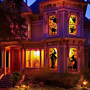 Cholemy 4 Sheets Halloween Wall Decals 35.4 x 11.8 Inch Halloween Wall Sticker Large Witch Spider Bat Pumpkin Wall Decals Removable Halloween Wall Clings for Home Party Decor Supplies