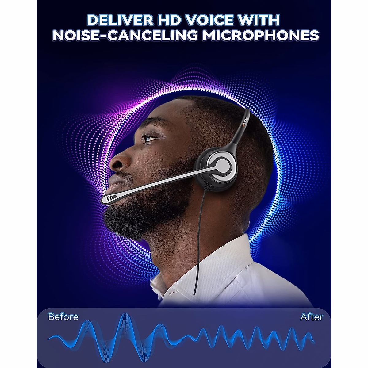 Wantek Corded Office Telephone Headset RJ9 with Noise Cancelling Mic and Quick Disconnect Compatible with Polycom VVX310 VVX311 VVX410 VVX411 Shoretel 230 480 Avaya 1408 1416 5410 Mitel 5220(600QS3)