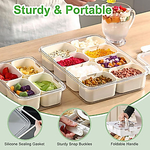 𝟮 𝗣𝗮𝗰𝗸 Divided Serving Tray with Lid and Handle, 8 Compartments Portable Snackle Box Container for Fruit, Veggies, Clear Snack Containers for Kids and Adult, Perfect for Travel, Camping, Picnic