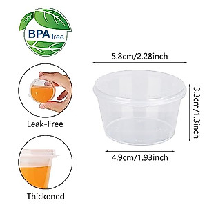 ABuff 200PCS 2 oz Small Plastic Containers with Lids for Food, Jello Shot Cups with Lids, Disposable Portion Cup BPA Free for Sauce, Condiments, Souffle, Salad Dressing, Medicine or Slime