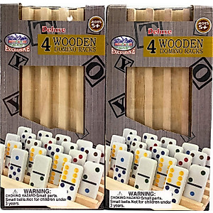 Matty's Toy Stop Deluxe Solid Wood Domino Trays (4 Count) Game Bundle - 2 Pack (8 Trays Total)