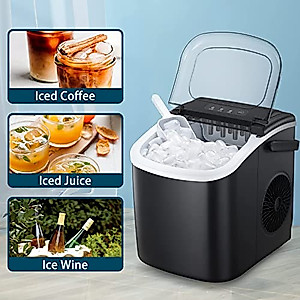 Xbeauty Ice Makers Countertop,Protable Ice Maker Machine with Self-Cleaning, 26Lbs/24H,9 Ice Cubes/8 Mins, Ice Scoop, and Basket for Home/Kitchen/Office/Party-Black