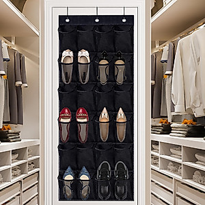Bofoho Over the Door Shoe Organizer - Mesh Door Shoe Organizer with 24 Pockets and Hooks for Space Saving, Shoe Organizer Door Hanger for Shoes, Hanging Shoe Organizer (Black)