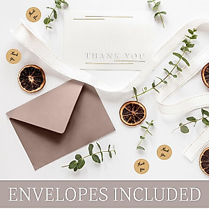 Thank You Cards with embossed letters and gold thread, 50 Pack Thank You Cards, 4 X 6 inch Thank You Cards With Envelopes and Stickers, Blank Cards with elegant design, for weddings, baby shower