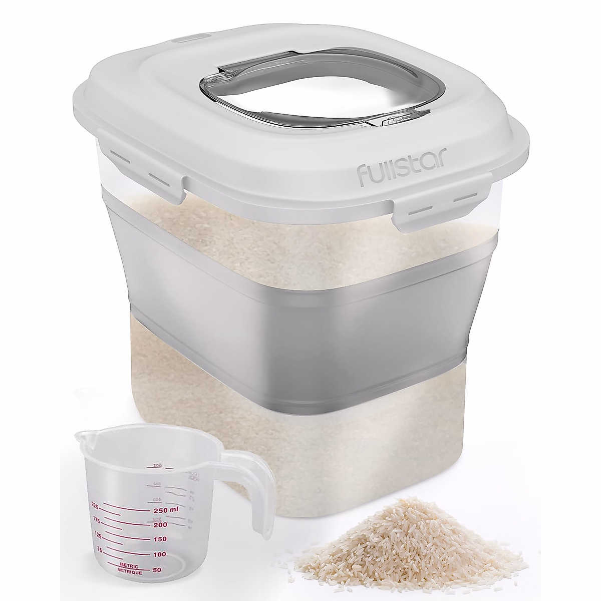 fullstar Rice Container 50 Lbs Storage - 50Lb Rice Storage Container 50 Lbs Flour Storage - Rice Container Storage Large Food Container - Dog Food Storage Container Pet Food Container Storage (Gray)