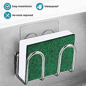 JINGWAYS Sponge Holder Sink Caddy for Kitchen Accessories, No Drilling Adhesive,Rustproof SUS304 Stainless Steel
