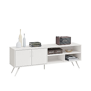 Panana 62.99" TV Stand Television Stands TV Console Unit with 3 Open Cubby and 2 Doors for Living Room Bedroom for TVs up to 70 Inches, White