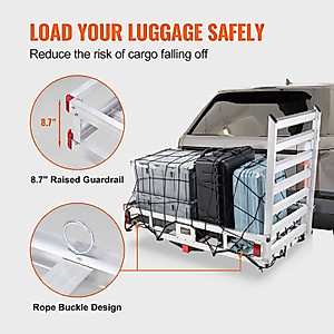 VEVOR 50 x 29.5 x 8.7 in Hitch Cargo Carrier, 500lb Capacity Trailer Hitch Mount Aluminum Cargo Basket with Folding Ramp, Luggage Carrier Rack Fits 2" Hitch Receiver for SUV Truck Pickup Camping