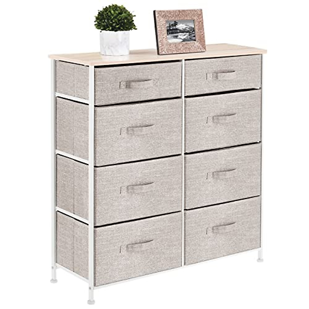 mDesign Tall Steel Frame/Wood Top Storage Dresser Furniture Unit with 8 Slim Removable Fabric Drawers, Large Bureau Organizer for Bedroom, Living Room, Closet - Lido Collection, Linen/Tan, Pack of 1