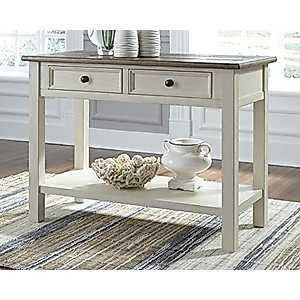 Signature Design by Ashley Bolanburg Farmhouse Rectangular Two Tone Sofa Table, Antique Cream