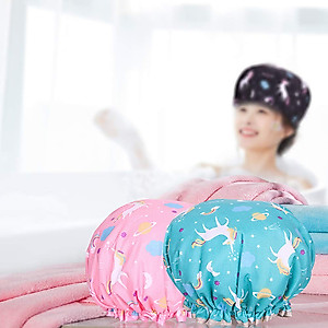 Shower Cap Microfiber Bath Cap - Shower Bonnet Designed for Women and Girls Waterproof Caps Reusable Double Layer Bath Accessories (4 Pack)