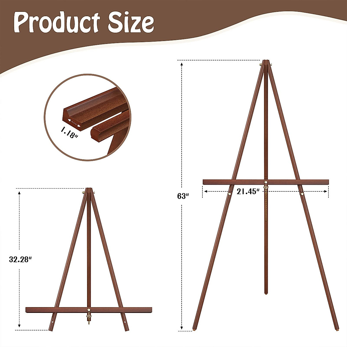 XvmeiMym Wooden Art Easel Stand - 63" Portable Tripod Wood Artist Easel - Adjustable Floor Poster Stand for Painting, Display Show, Wedding - Brown