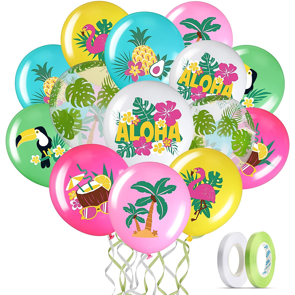 50 Pcs Hawaiian Party Balloon Decorations, Aloha Tropical Luau Party Latex Balloons for Hawaiian Luau Party Summer Beach Birthday Tiki Bar Party Wedding Supplies (Happy Summer)