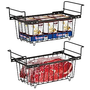 iSPECLE Freezer Organizer Bins - Fit 7 Cu.Ft Chest Freezer, Expand from 15.8" to 18.1" (L) Deep Freezer Organizer Bins, 2 Pack Small Hanging Freezer Baskets for Chest Freezer, Black