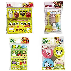 GOTOUCHI Food Picks Bento Lunch, Mini Container, Soy Sauce Case Container with Dropper - 4 Kinds Set Bento Box Accessories (Animals)