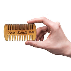 My Personal Memories Custom Engraved Wooden Beard and Mustache Comb - Personalized Grooming Wood Brush Gift with Dual Action Teeth for Men, Guys, and Him