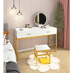 Vanity Bench Vanity Stool Chair for Bathroom Makeup Vanity Chair for Vanity Makeup Room Small Tall Gold White-NO pre-drilled Holes in The Bottom