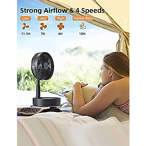 Koonie 8-Inch Foldaway Oscillating Fan with Remote Control, 7200mAh Rechargeable Battery Operated Pedestal Fan for Bedroom, Timer, 4 Speed, Fast Charging Portable Table Fan for Camping, Outdoor, Room
