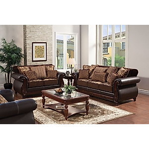 Furniture of America Esmeralda Fabric and Leatherette Sofa, Dark Brown Finish