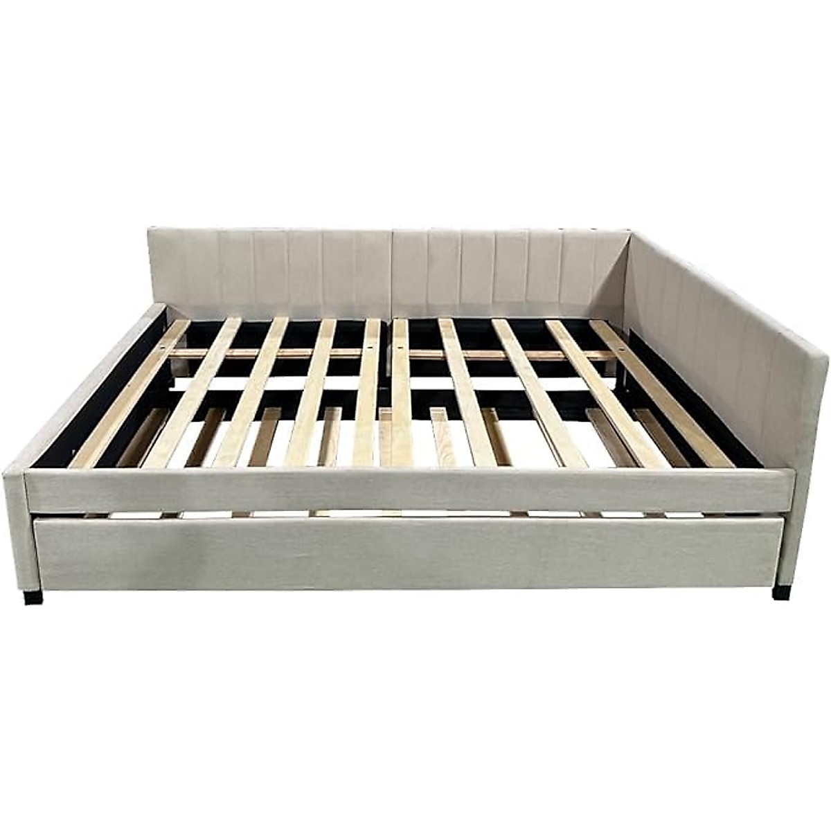UOCFYK Full Upholstered Daybed with Trundle and Safety Fence,Sofa Bed Frame w/Put Out Sofa Bed Design for Guest Room, Bedroom,No Box Spring Needed, Beige