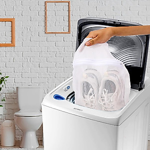 Laundry Bags,Sneaker Wash & Dry Net Bag for Dryer Sneaker Laundry Bags Large HoneyComber Mesh Bags with Zipper and Strap for Shoes Sneaker Washing Mesh Net for Most Dryers Door 15.7" Large