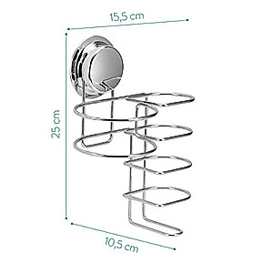 Navaris Hair Dryer and Flat Iron Holder - Suction Cup Wall Mount Blow Dryer and Straightener Mounted Storage Organizer for Bathroom - Stainless Steel