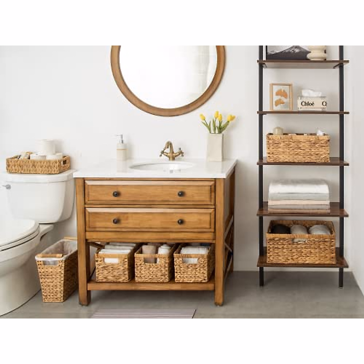 StorageWorks Large Rectangular Wicker Basket, Water Hyacinth Storage Basket with Built-in Handles, 1 Pack