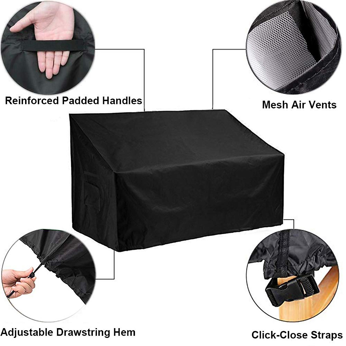 Patio Loveseat Cover - 420D Outdoor Sofa Cover Patio Couch Cover with Drawstring Hem + 4 Click-Close Straps, Waterproof Outdoor Loveseat Cover Outdoor Patio Furniture Covers (55" L x 38" D x 35" H)