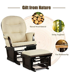 Enjoy Relaxing Home, Office, Sofa Recliner Deluxe Ergonomic Rocking Chair Lounge Glider Ottoman w/Footrest, Beige Brown