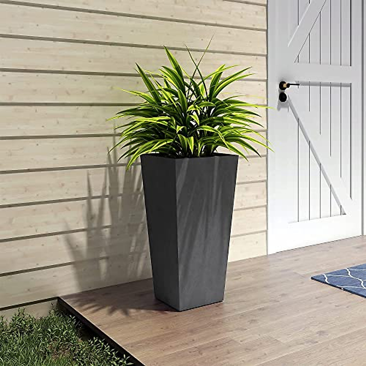 Kante 28" H Concrete Tall Tapered Planter, Large Outdoor Indoor Garden Plant Pot with Drainage Hole and Rubber Plug Home and Patio, Burnished Black Finish