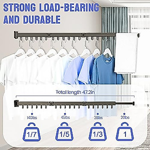 Zomhusea Clothes Drying Rack,Wall Mounted Laundry Drying Rack,Aluminum Space Saver Clothes Rack,Retractable,Collapsible(Tri-Fold) Clothes Hanger Rack for Laundry,Balcony,Bathroom(Dark Grey)